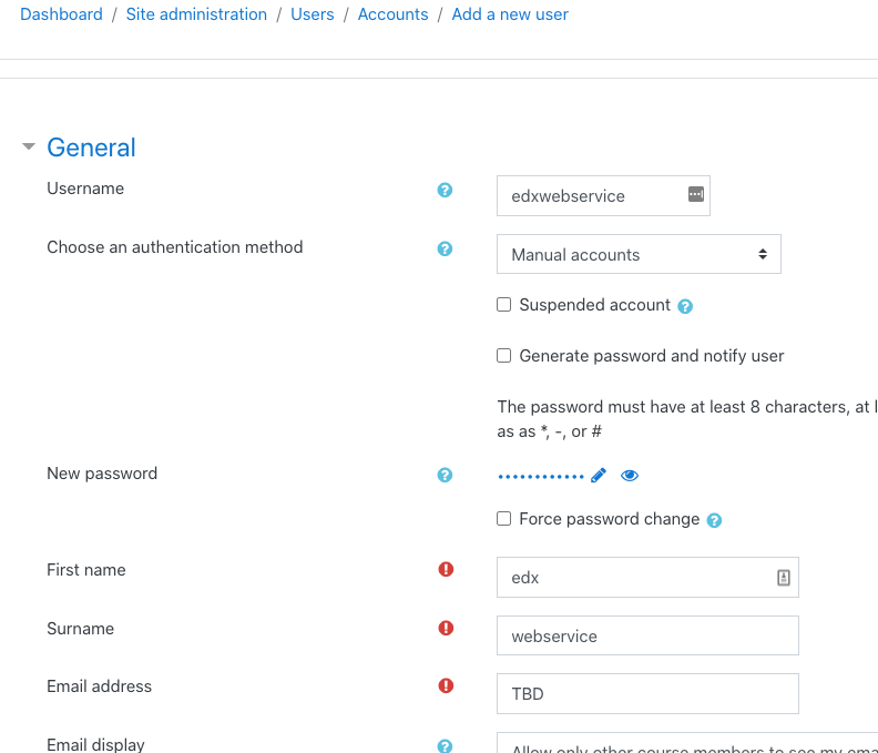 2.3 - Create a specific Moodle user – edX For Business