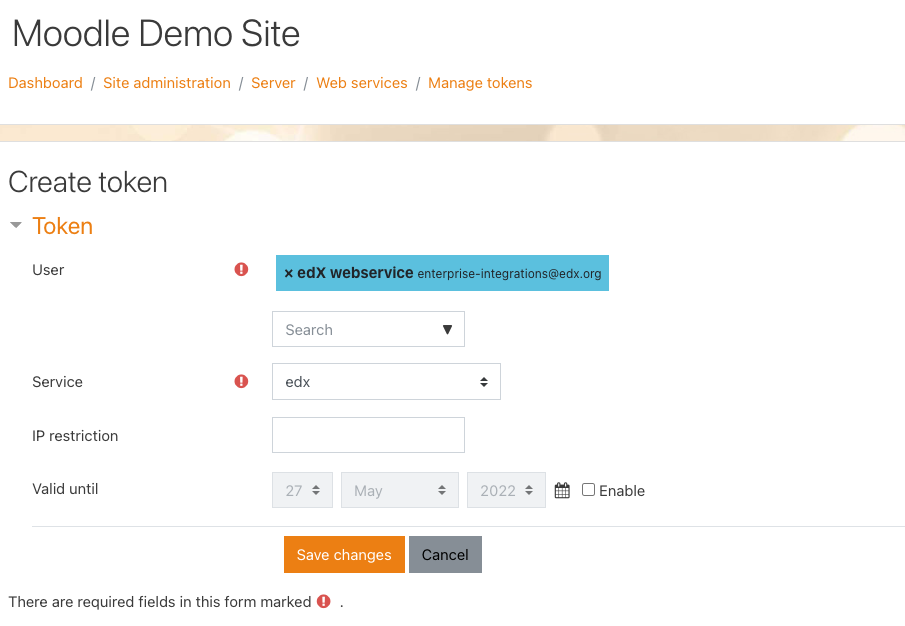 2.8 - Create a token for the web services user (that allows edX to act as the Moodle User ...